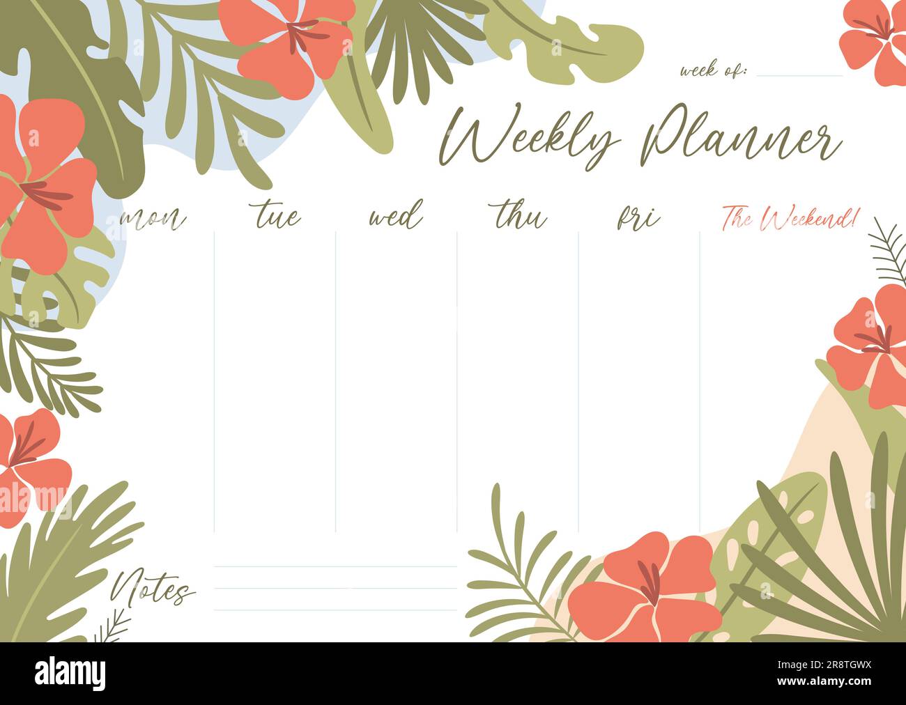 Printable weekly planner concept, with tropical exotic background ...