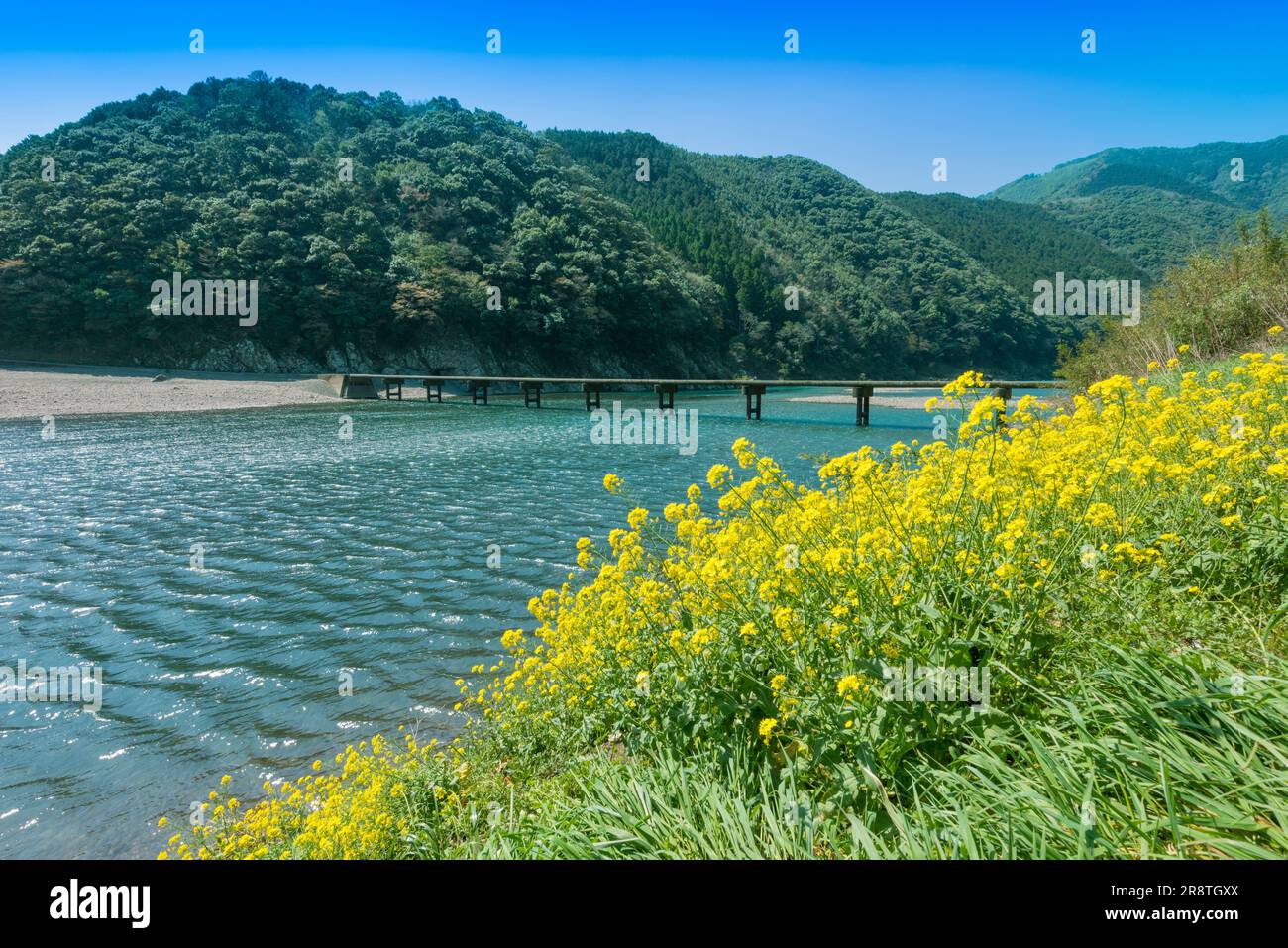 Spring Shimanto Iwama Low water crossing Stock Photo - Alamy