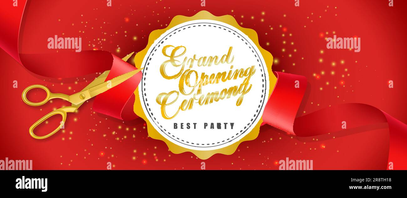 Grand opening ceremony, best party red banner design Stock Vector Image ...
