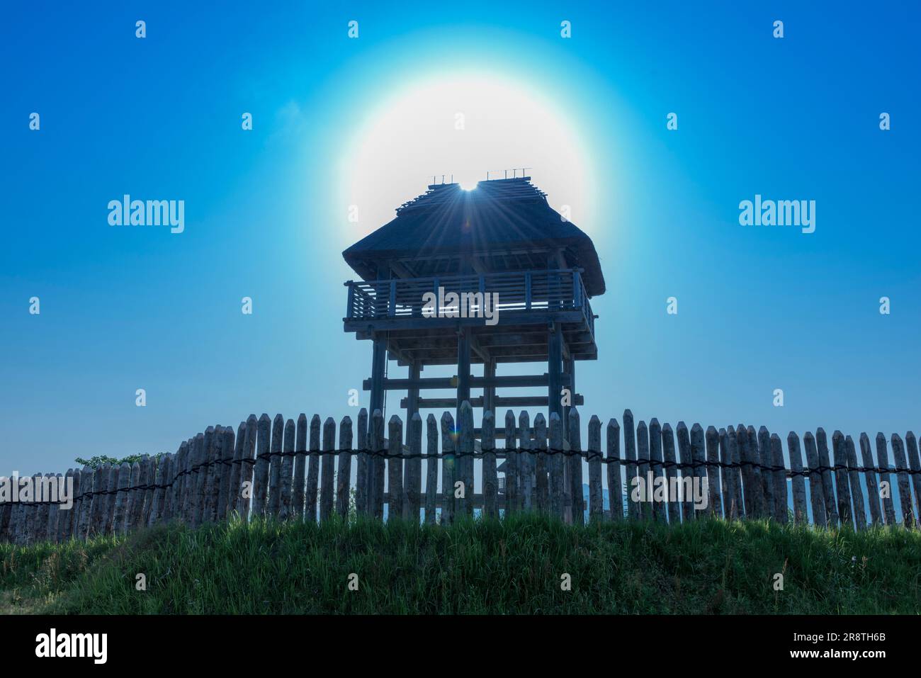 The Yoshinogarihistory park watchtower lighted by sun Stock Photo - Alamy