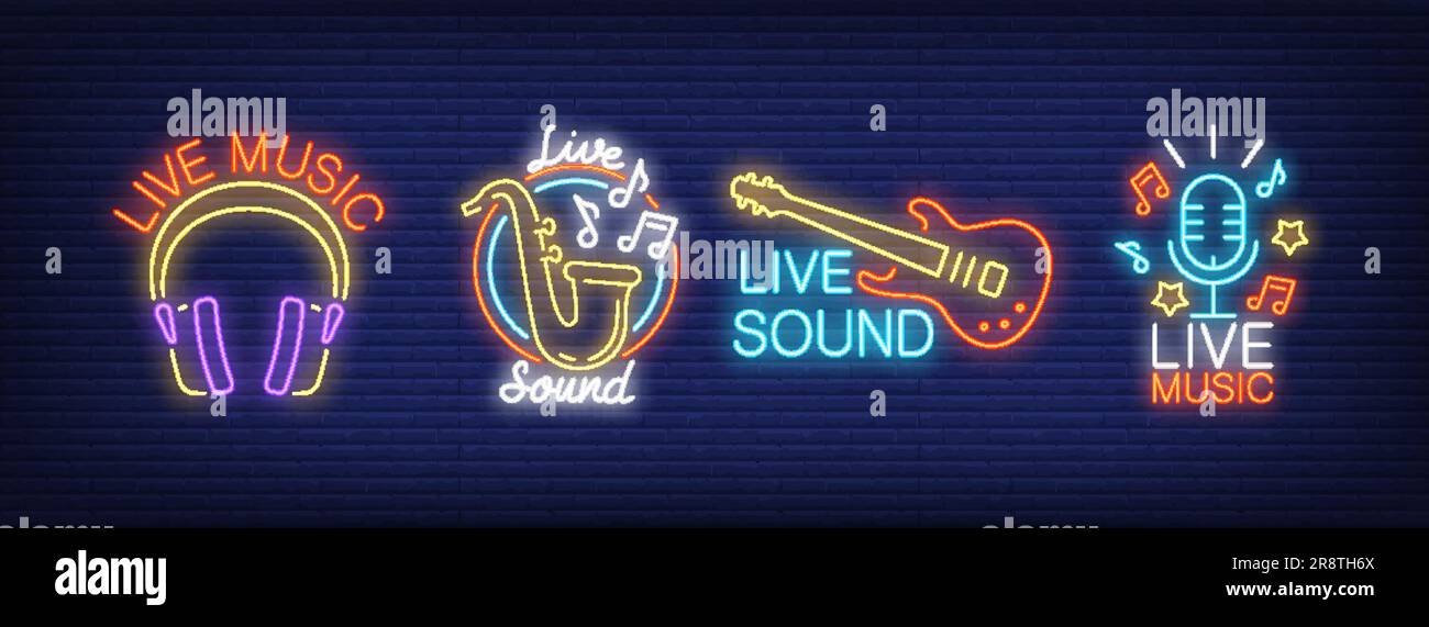 Live sound music neon signs collection Stock Vector Image & Art - Alamy
