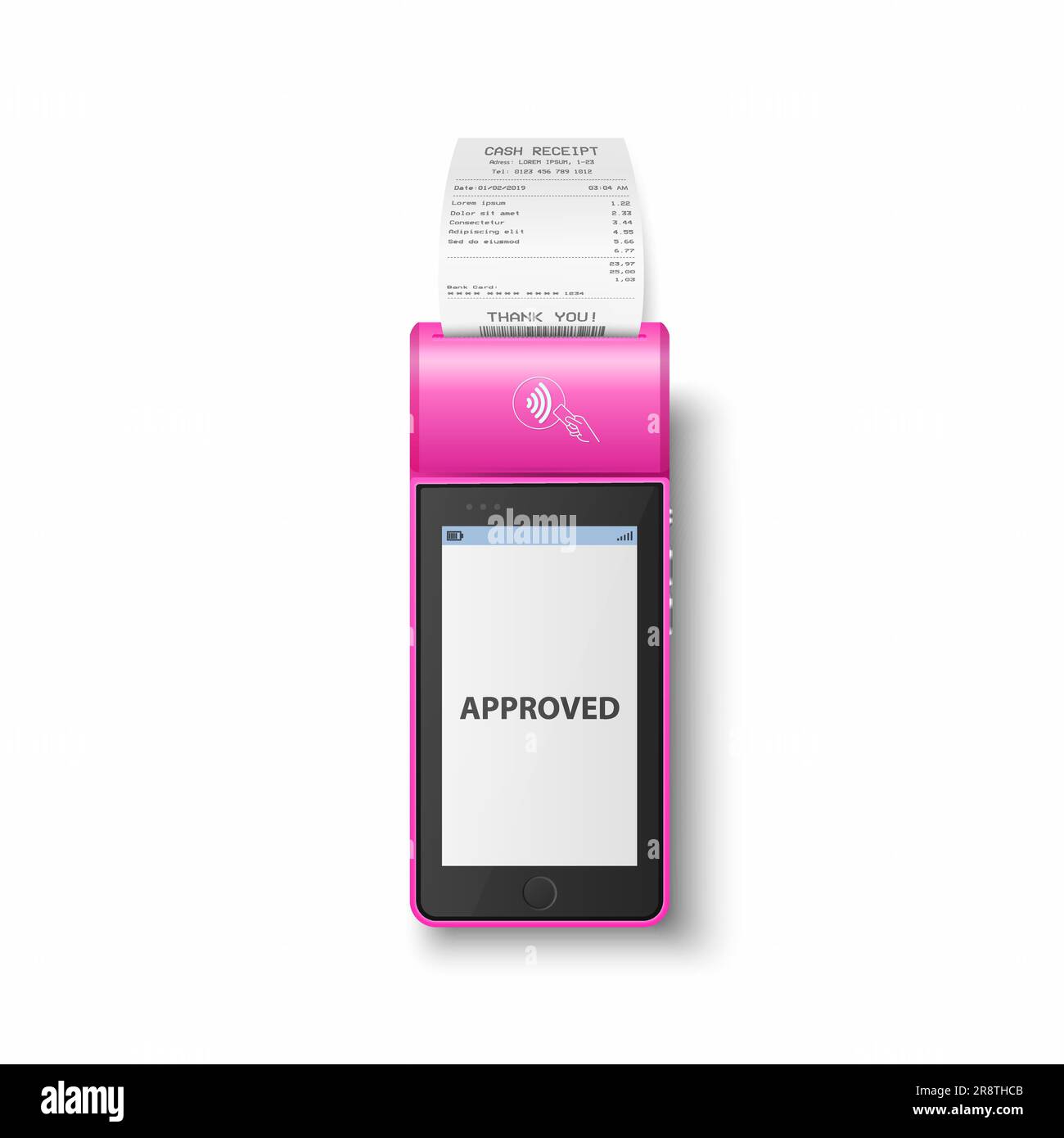 Vector 3d Pink NFC Payment Machine with Approved Status and Paper ...