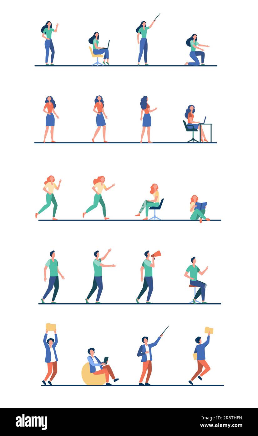 Set of cartoon people in different poses of activity Stock Vector Image ...