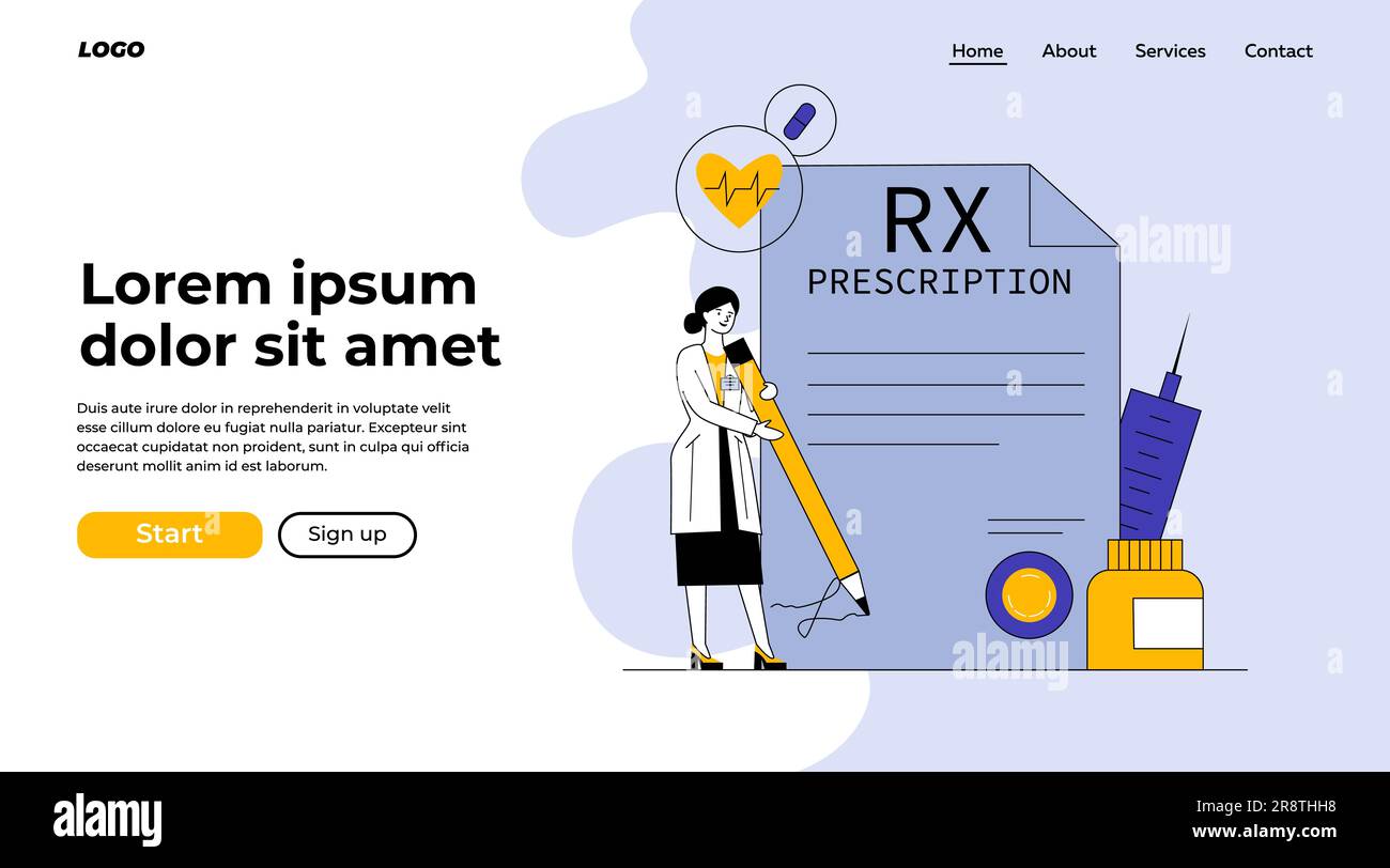 Pharmacist signing drug prescription flat vector illustration Stock ...