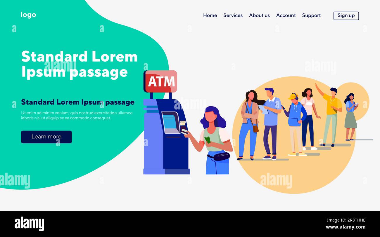 Queue of people standing for using ATM Stock Vector Image & Art - Alamy