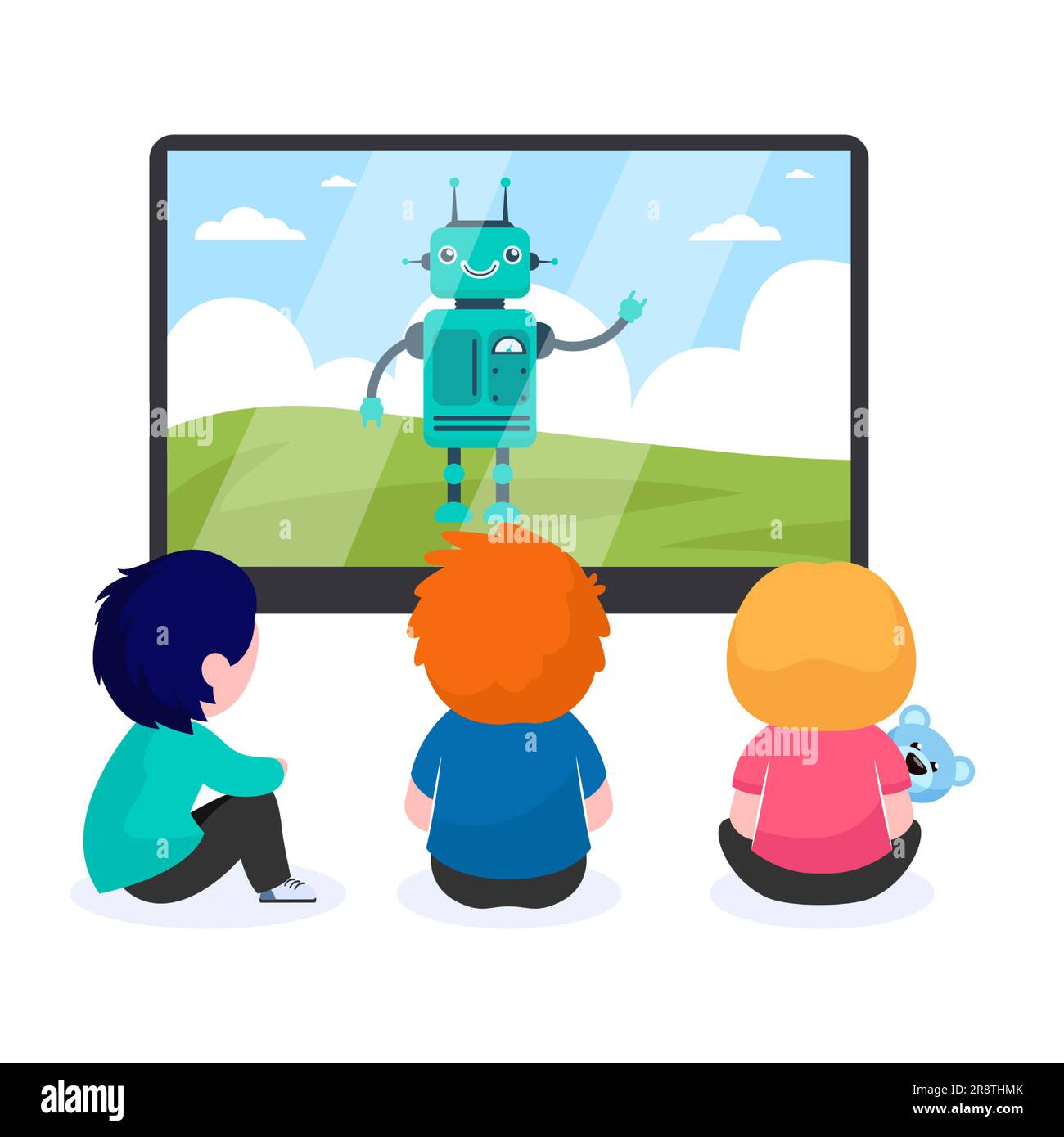 Children watching cartoon with robot Stock Vector Image & Art - Alamy