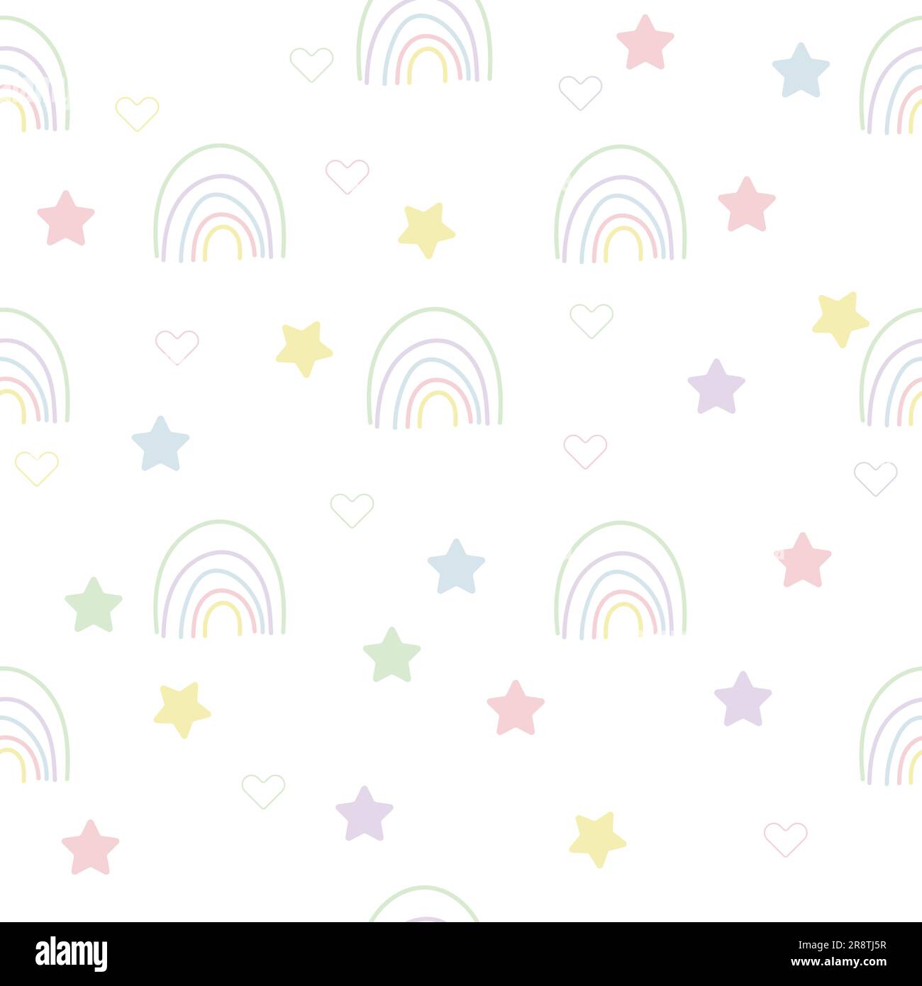 Cheerful colored stars and rainbow, childish seamless pattern in soft ...
