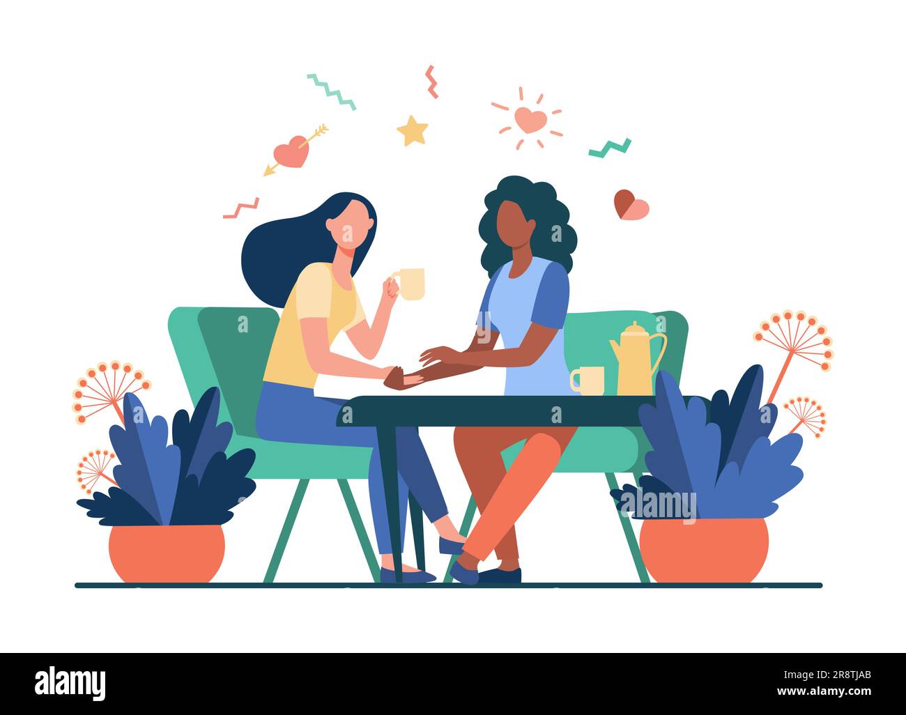 Female friends talking over cup of tea Stock Vector Image & Art - Alamy