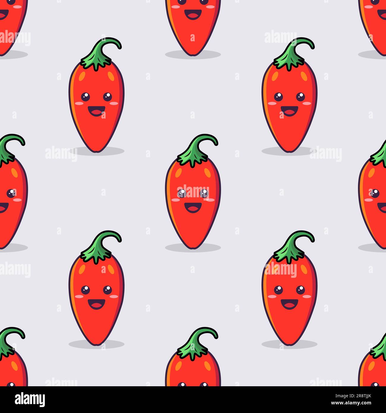 Vector Seamless Pattern with Cartoon Cute and Funny Red Hot Chili ...