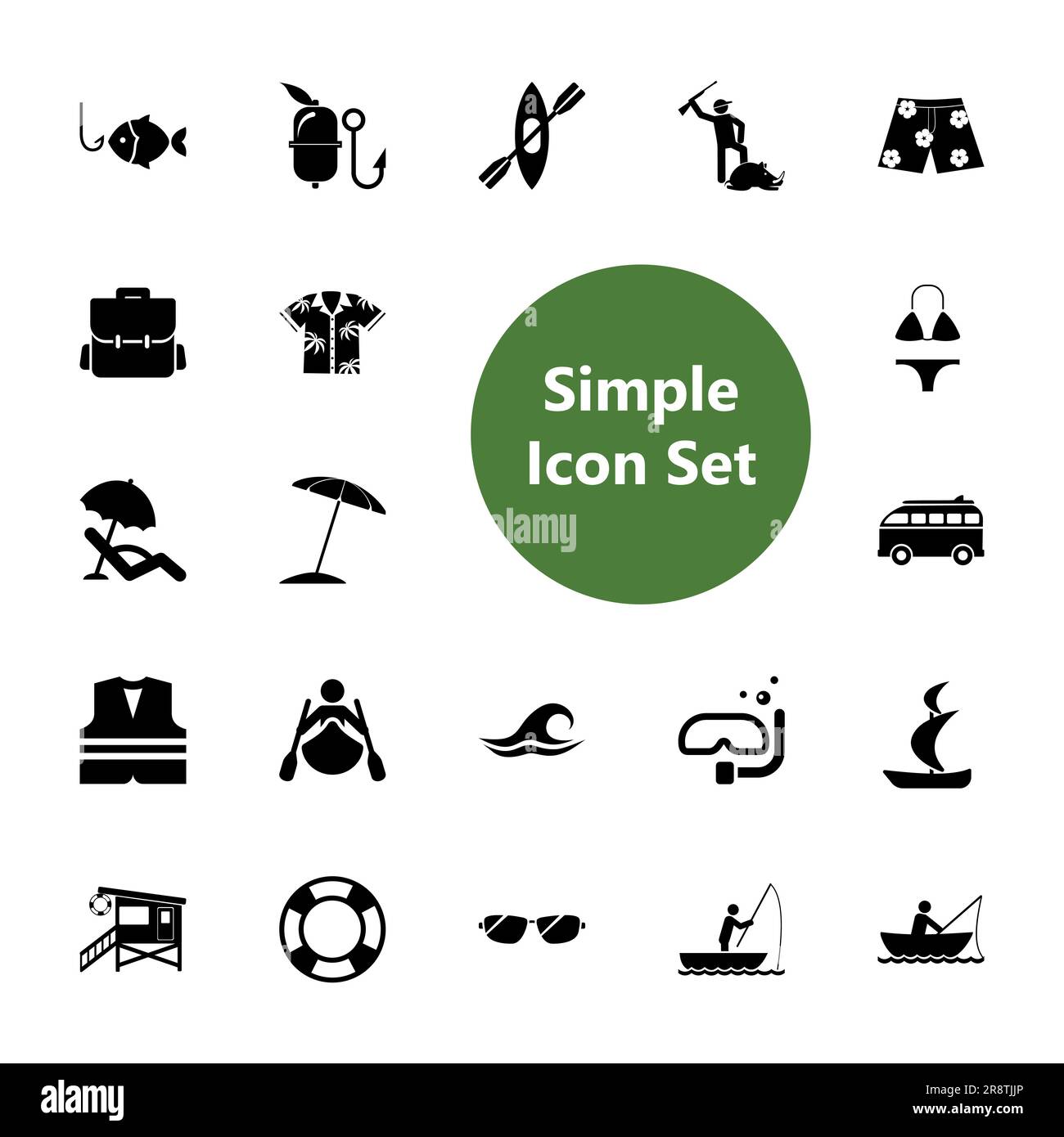 Recreation icon set. Summer vacation and activities collection Stock ...