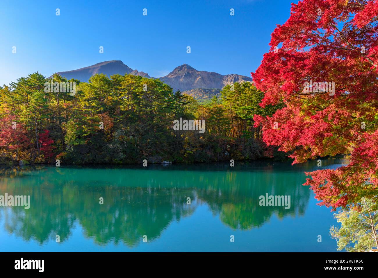 Urabandai Goshikinuma and Mt.Bandai in Autumn Stock Photo - Alamy