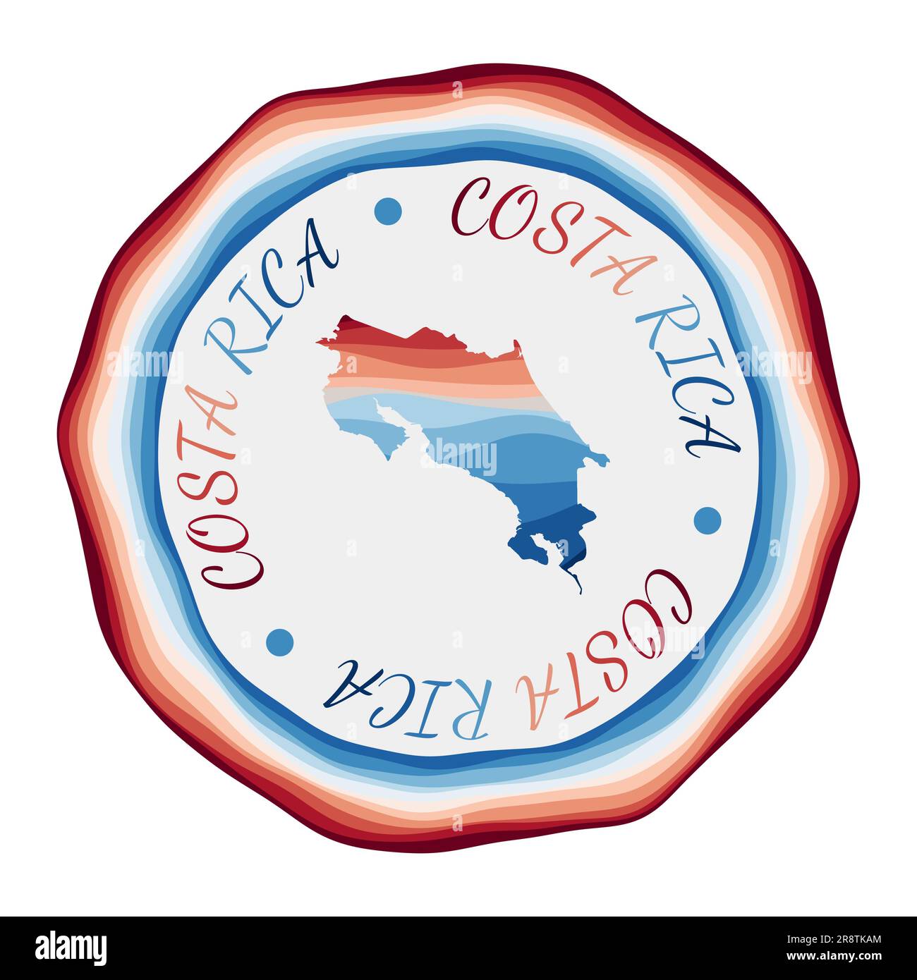 Costa Rica badge. Map of the country with beautiful geometric waves and ...