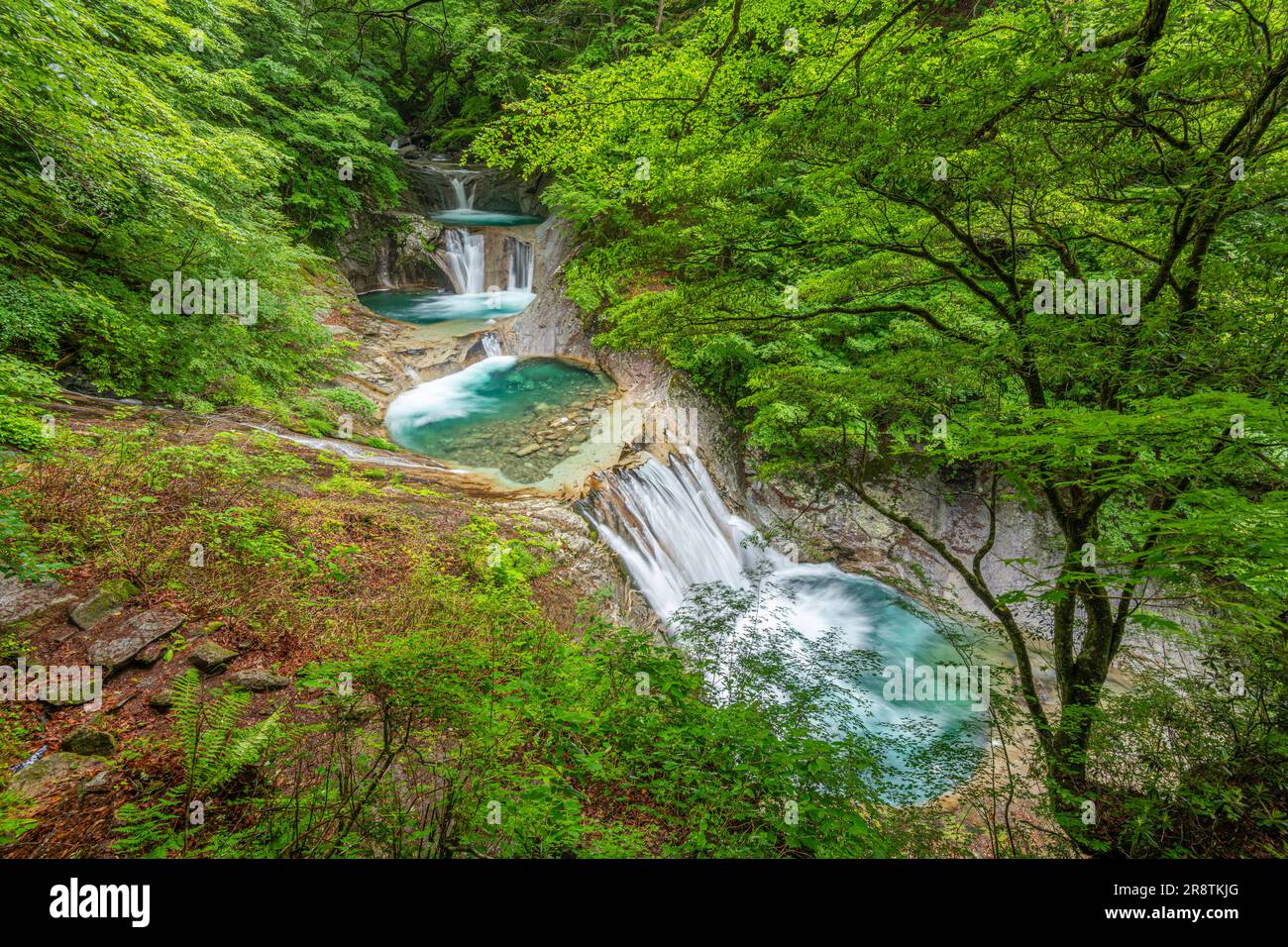 Nishizawa Valley Nanatsugama five-stage waterfall in summer Stock Photo ...