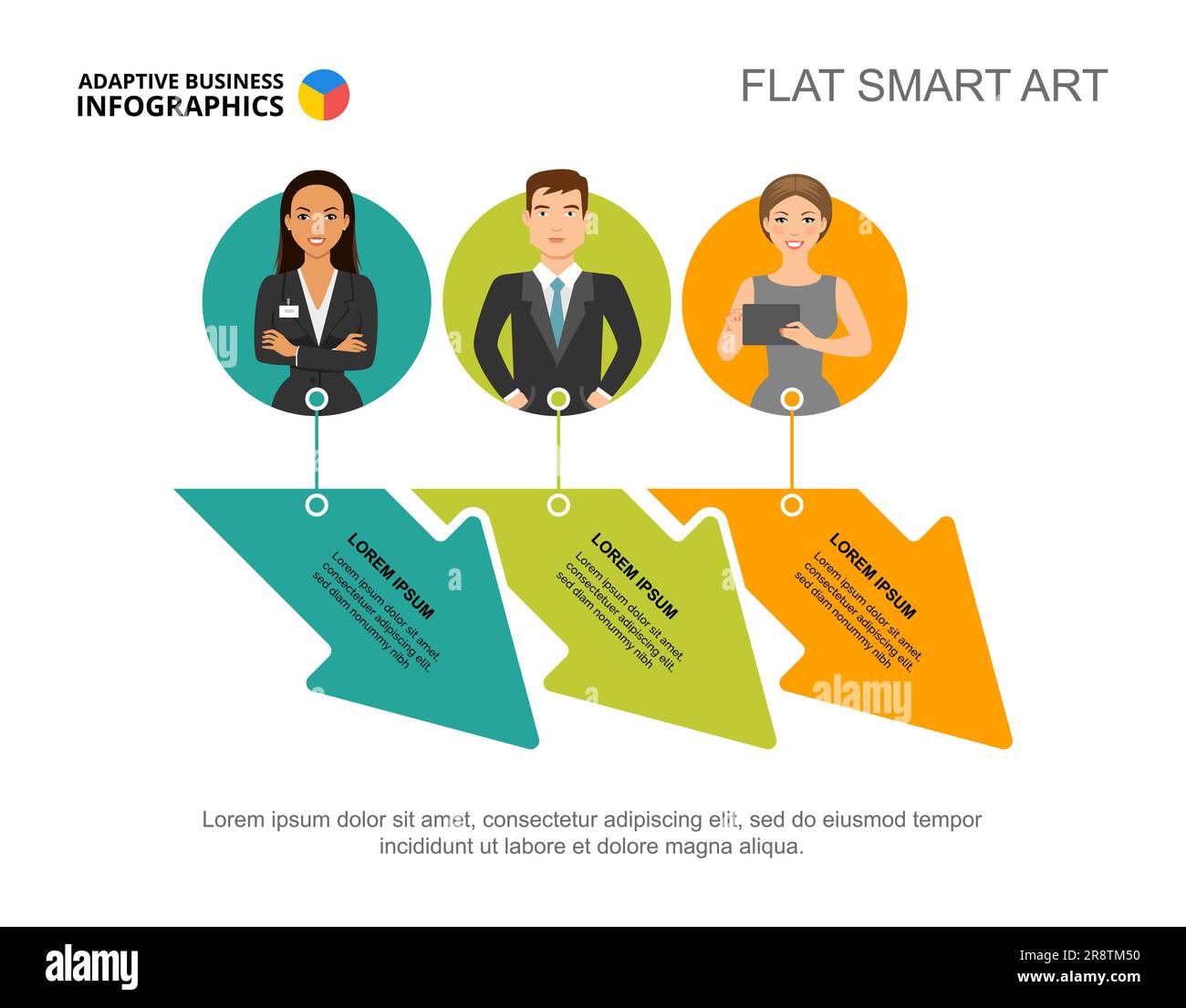 Three arrows work process chart template for presentation Stock Vector ...