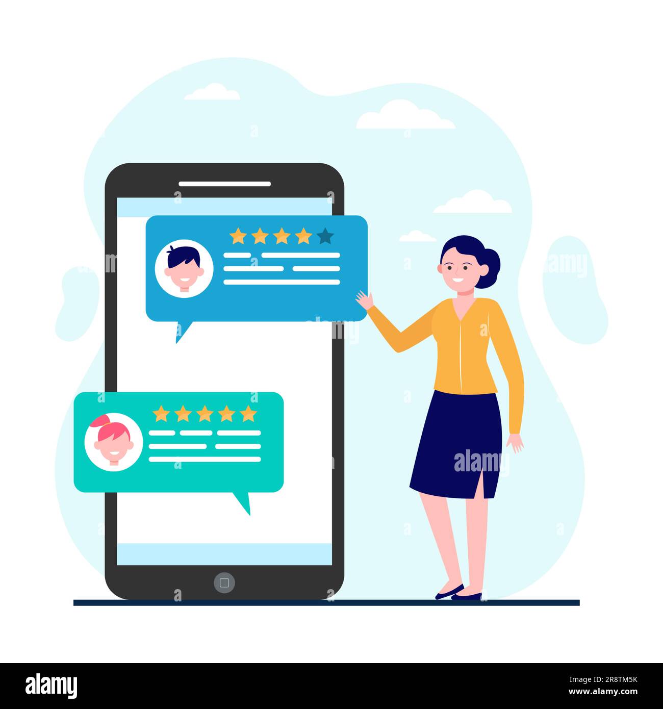 Woman reading customer feedback and rating Stock Vector Image & Art - Alamy