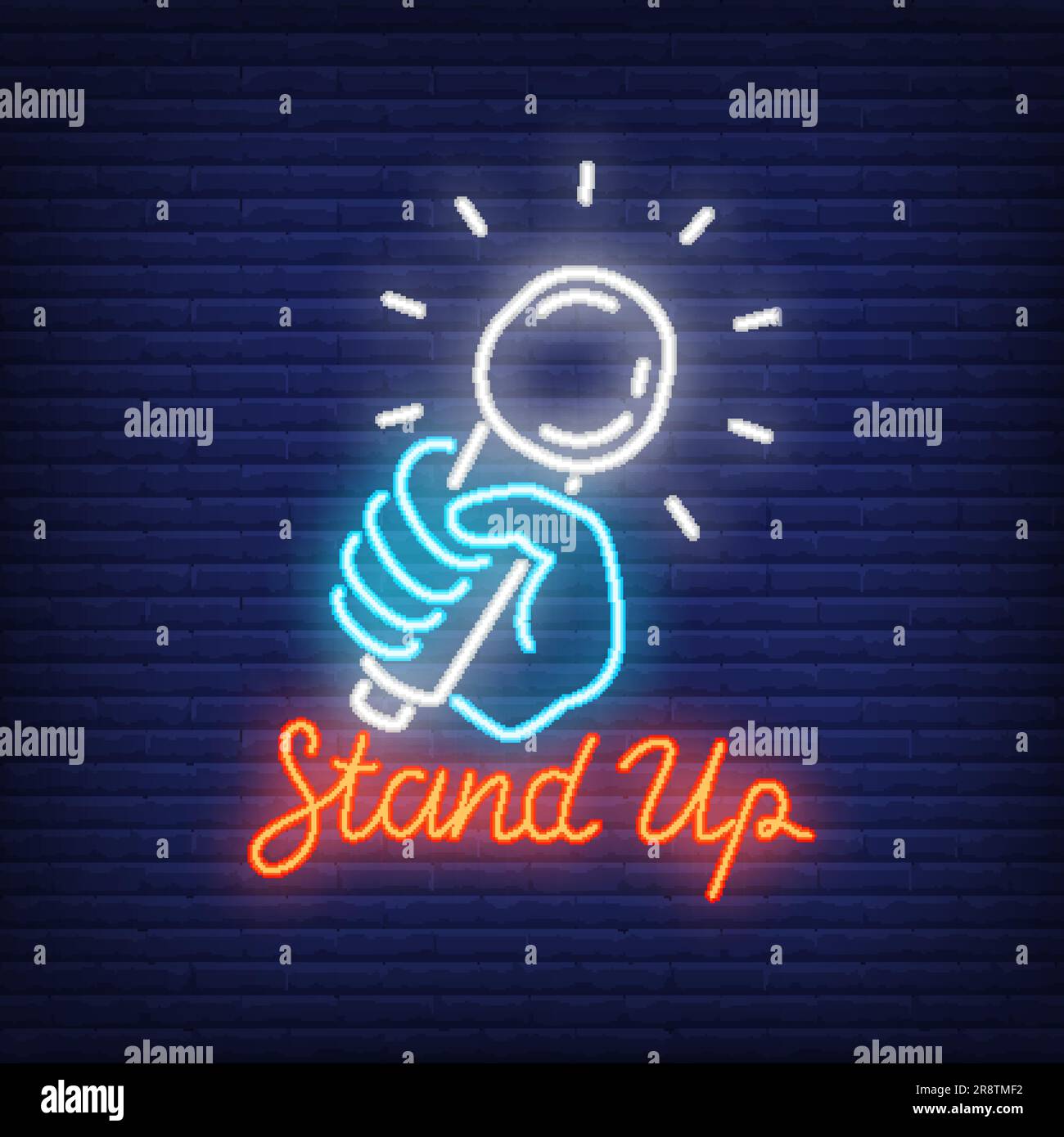 Stand Up Neon Sign with Microphone Stock Vector Image & Art - Alamy