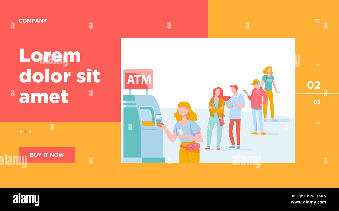 Queue of people standing for using ATM Stock Vector Image & Art - Alamy