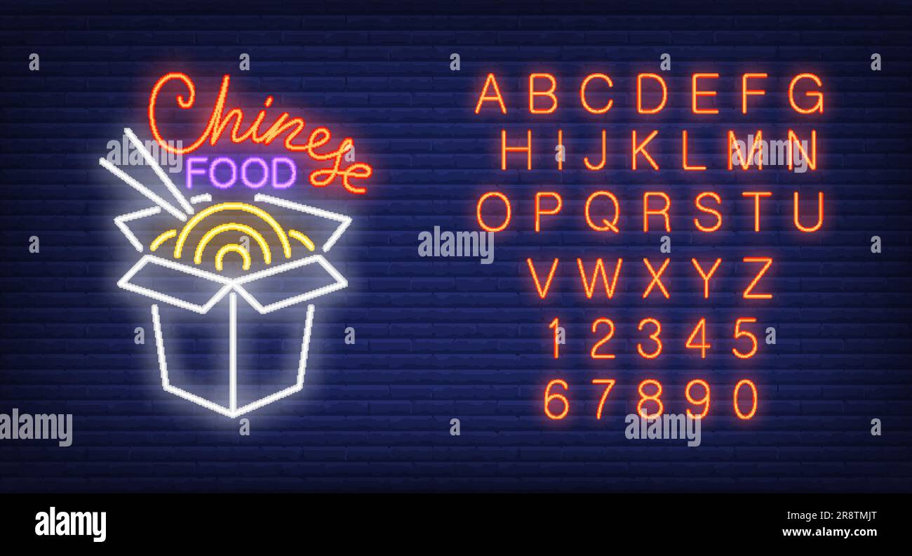 Chinese takeaway food and alphabet neon sign set Stock Vector Image ...