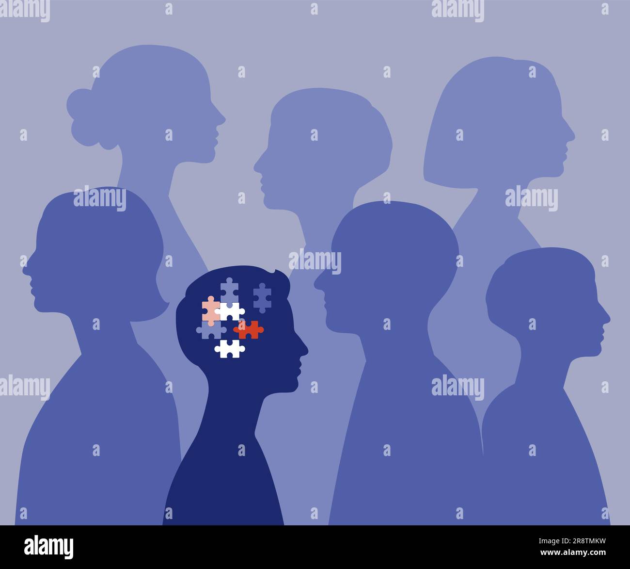 Autism spectrum disorder illustration. Crowd silhouette including one ...