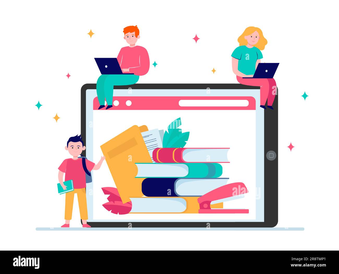 Tiny people reading books in online library Stock Vector Image & Art ...