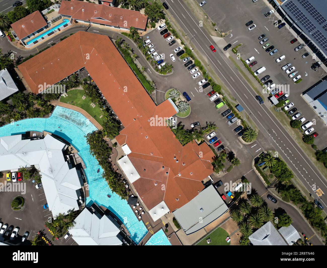 An aerial view of a stunning beach resort, featuring a luxurious ...