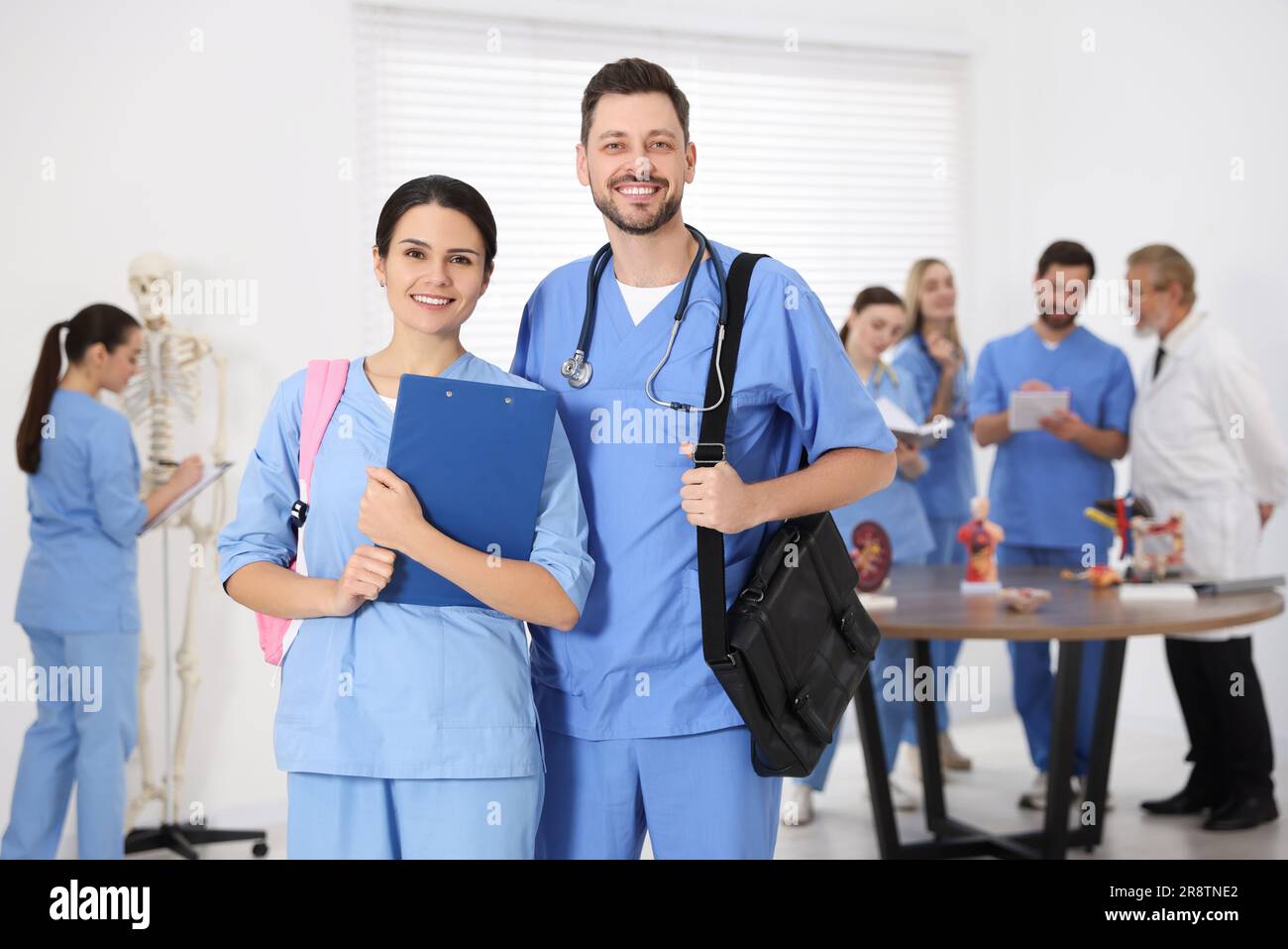 Portrait of medical students wearing uniforms in university Stock Photo ...