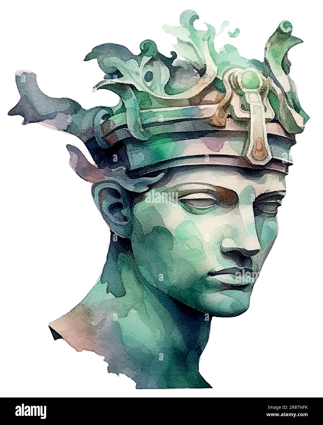 Contemporary art with antique statue head watercolor illustration. Work ...
