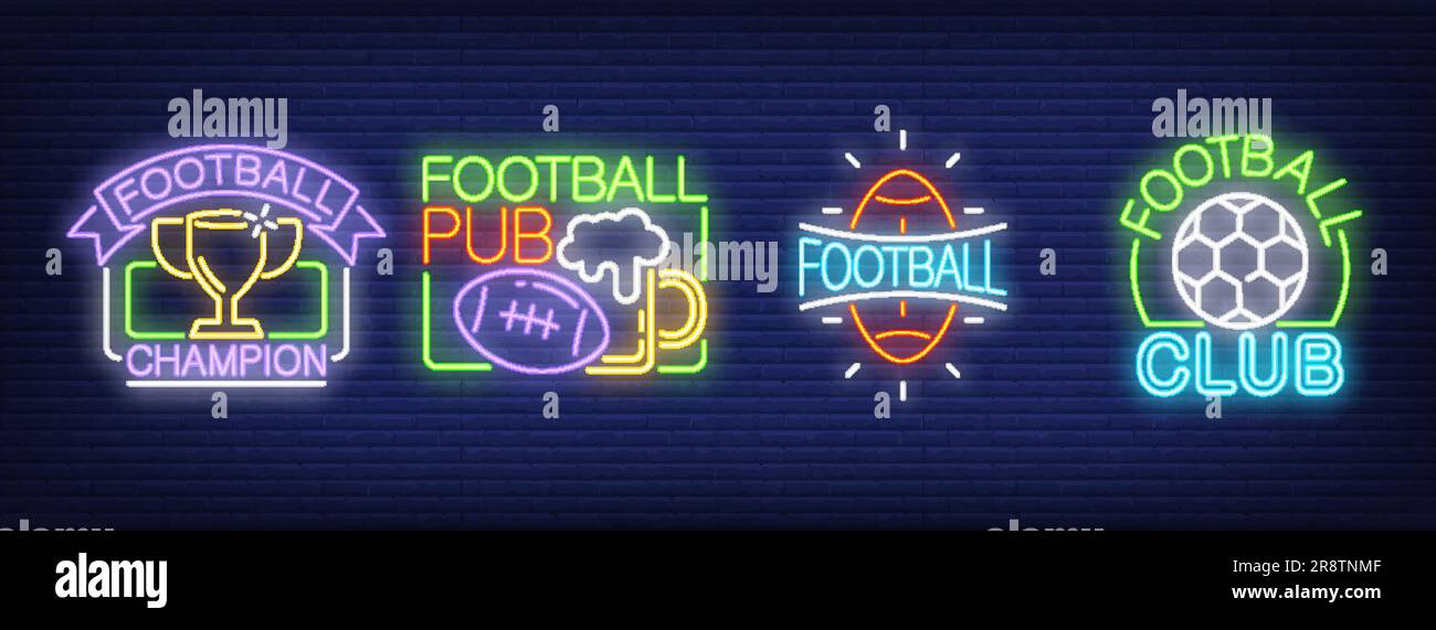Football champion, pub and club neon signs collection Stock Vector ...