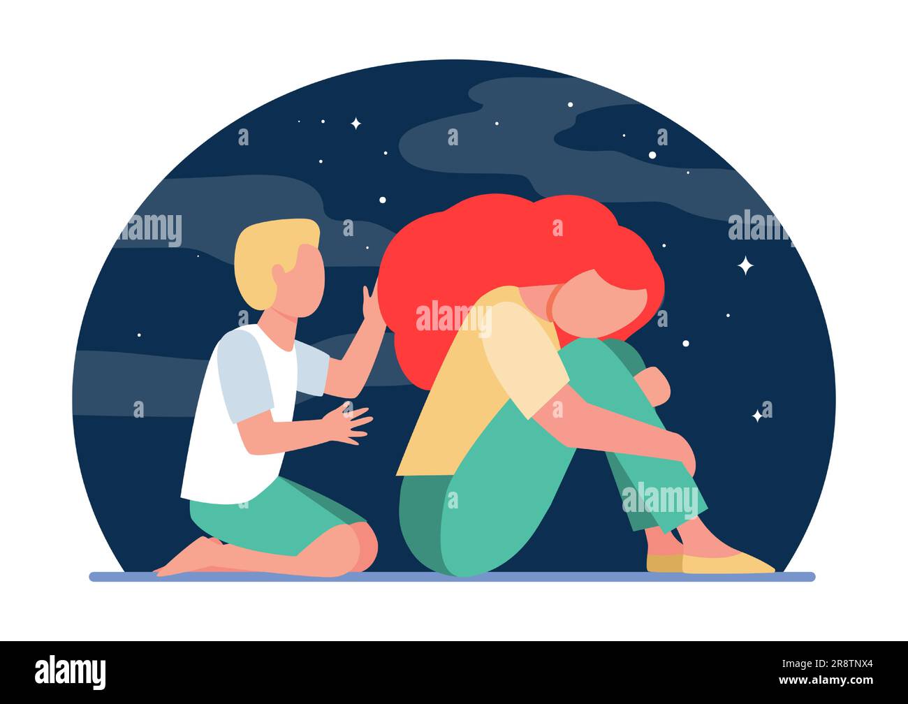 Boy trying to help sad woman Stock Vector Image & Art - Alamy
