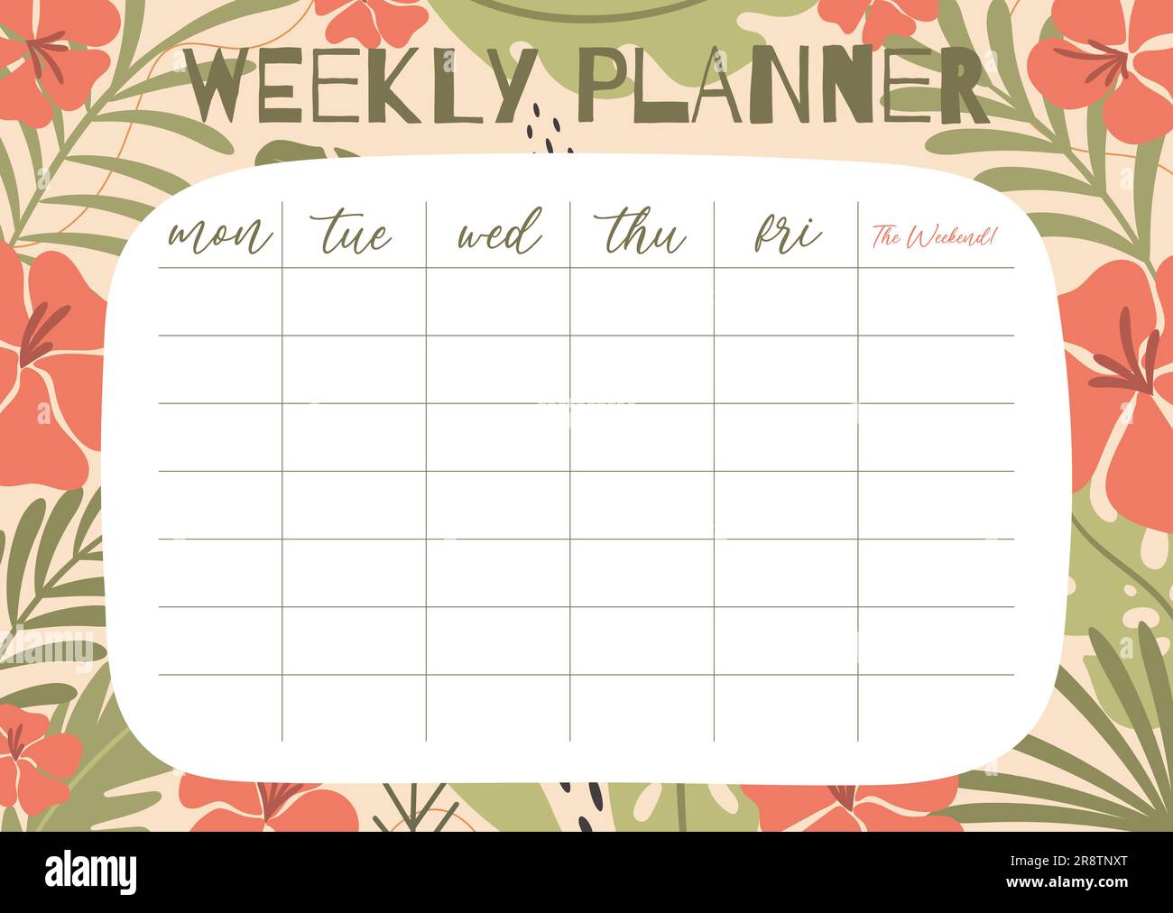 Printable weekly planner concept, with tropical exotic background ...