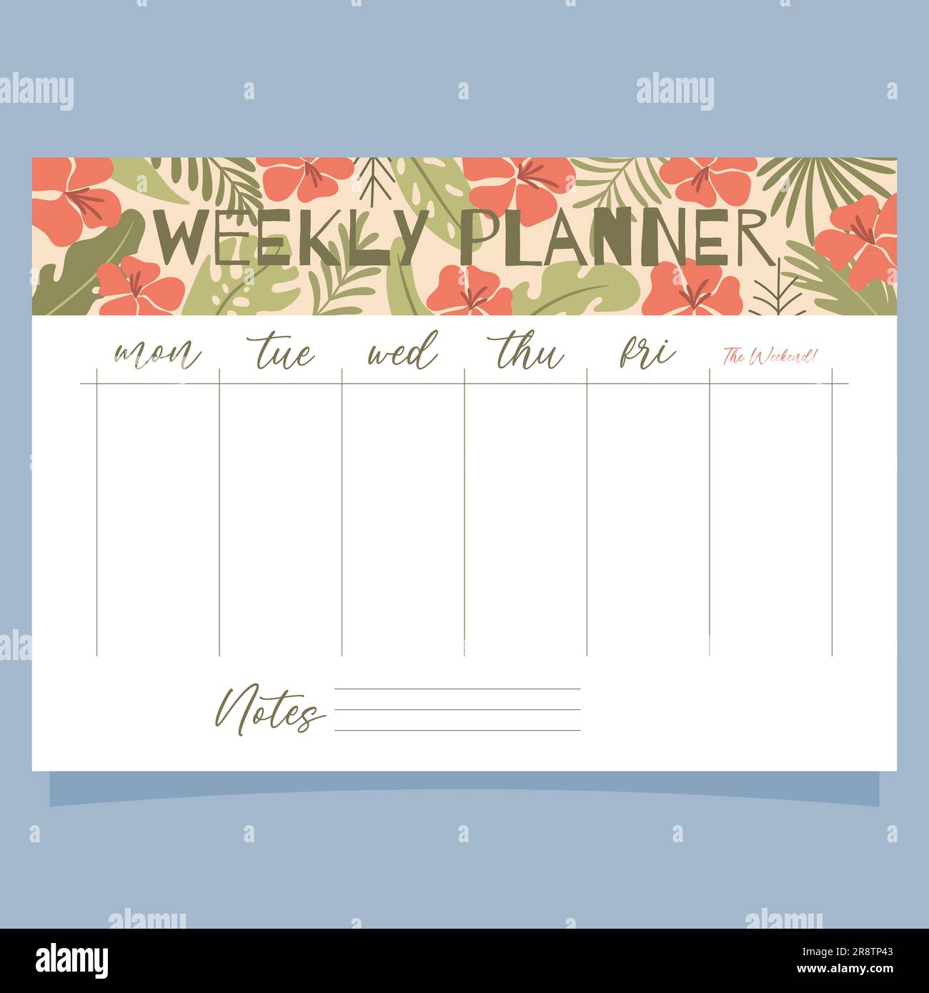 Printable weekly planner concept, with tropical exotic background ...