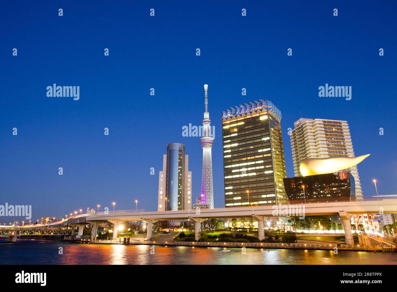 Night view of Tokyo Sky Tree and Asahi Beer Tower Stock Photo - Alamy