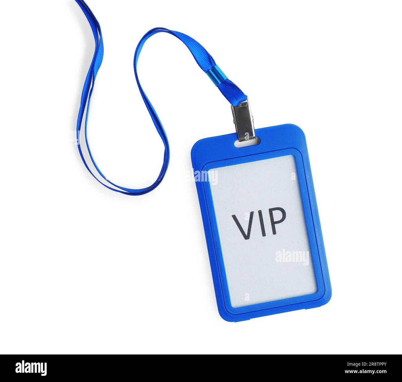 Blue vip badge isolated on white, top view Stock Photo - Alamy