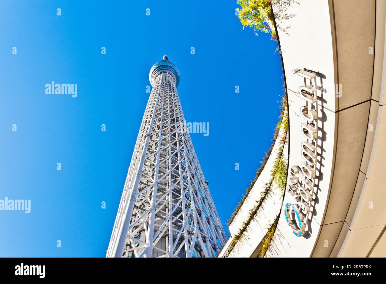 Tokyo Sky Tree view looking up from the entrance of Tokyo Soramachi ...