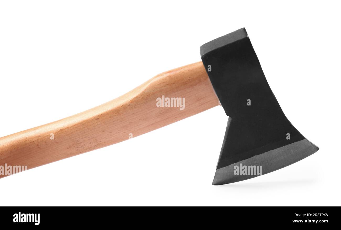 Metal ax with wooden handle isolated on white Stock Photo - Alamy