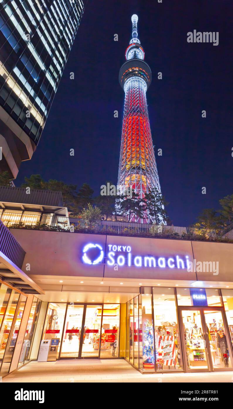 Tokyo Sky Tree (candle tree) looked up from Tokyo Solamachi Stock Photo ...