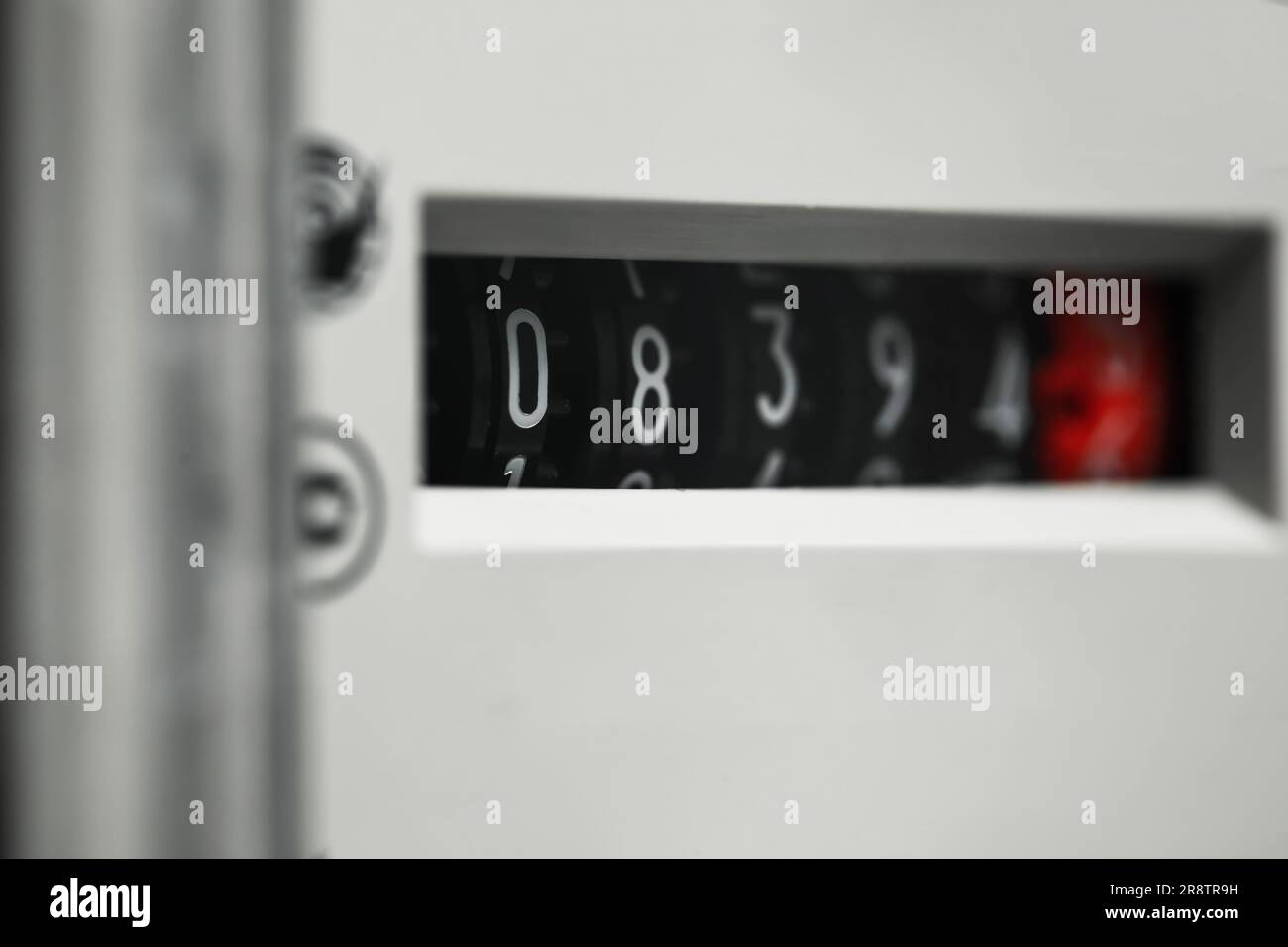Closeup view of electric meter. Measuring device Stock Photo - Alamy