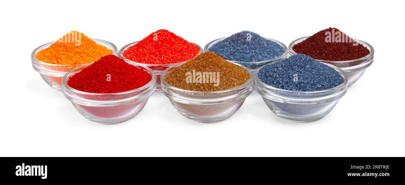 Glass bowls with different food coloring isolated on white Stock Photo ...
