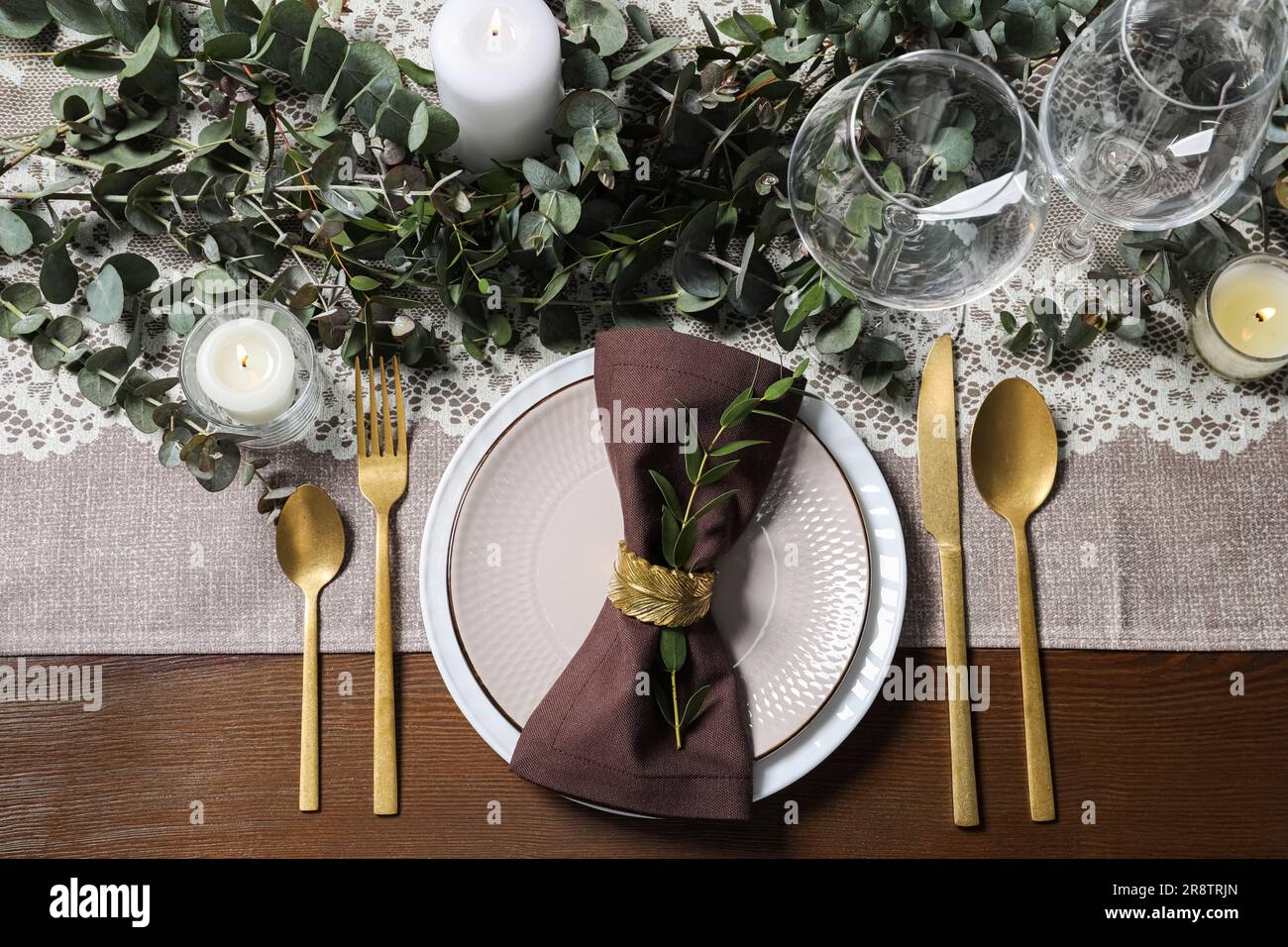 Stylish elegant table setting for festive dinner, flat lay Stock Photo ...