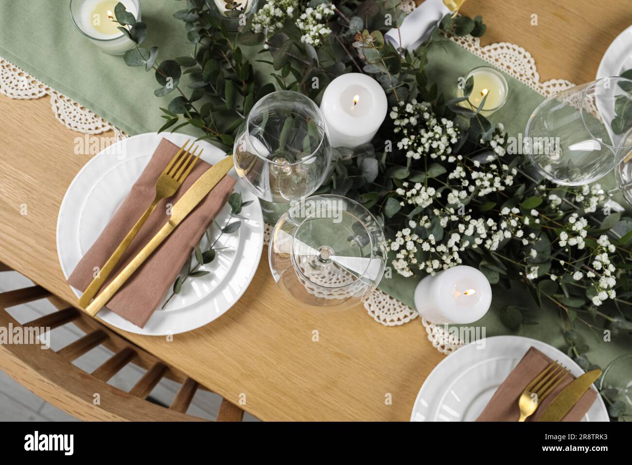 Stylish elegant table setting for festive dinner, flat lay Stock Photo ...