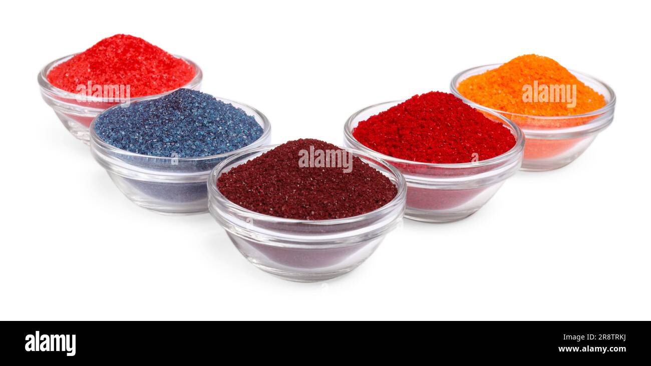 Glass bowls with different food coloring isolated on white Stock Photo ...