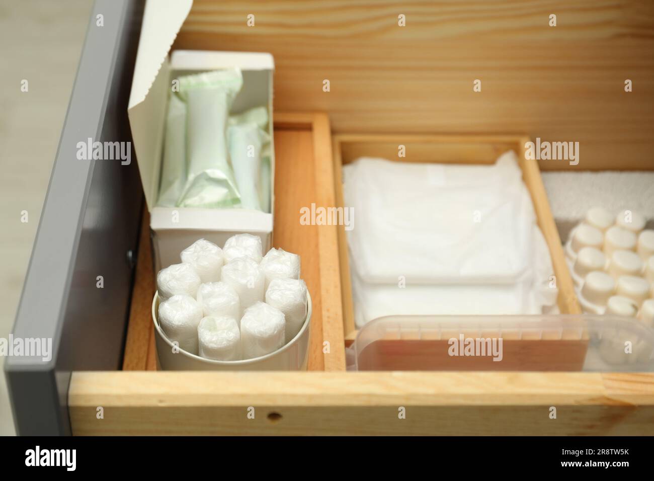 Storage of different feminine hygiene products in drawer, closeup Stock ...