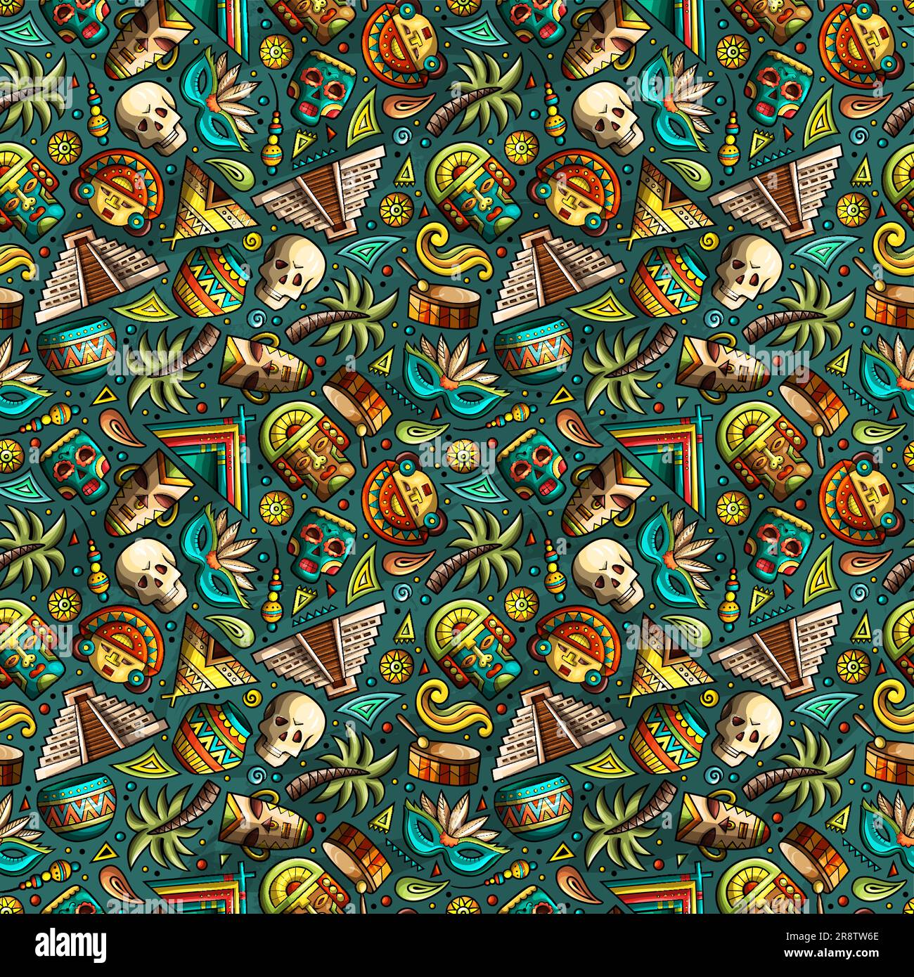 Cartoon cute doodles Latin America seamless pattern Stock Vector Image ...