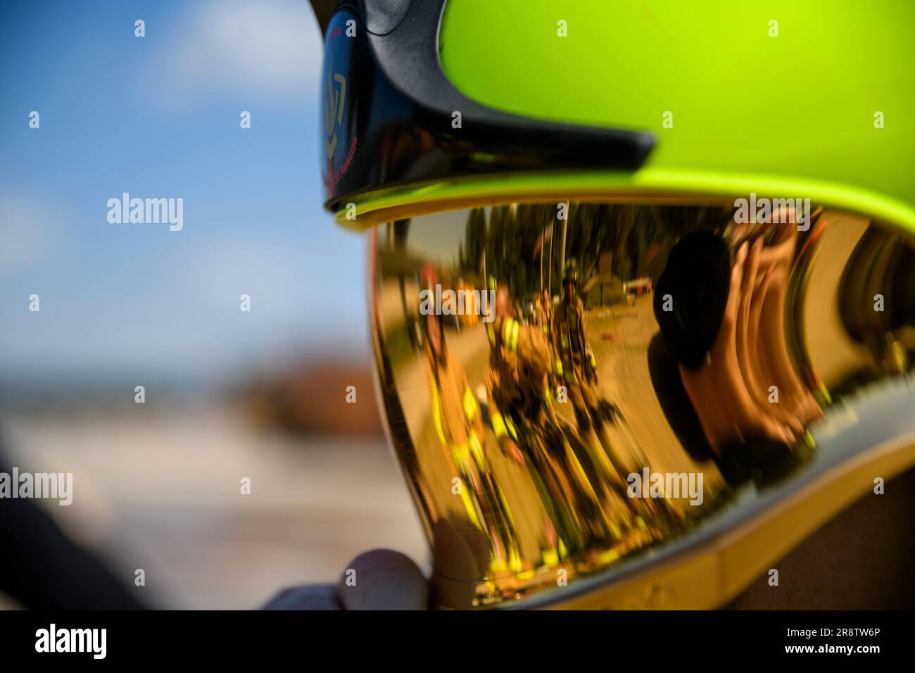 A U.S. Air Force Firefighters with the 424th Air Base Squadron dons a ...