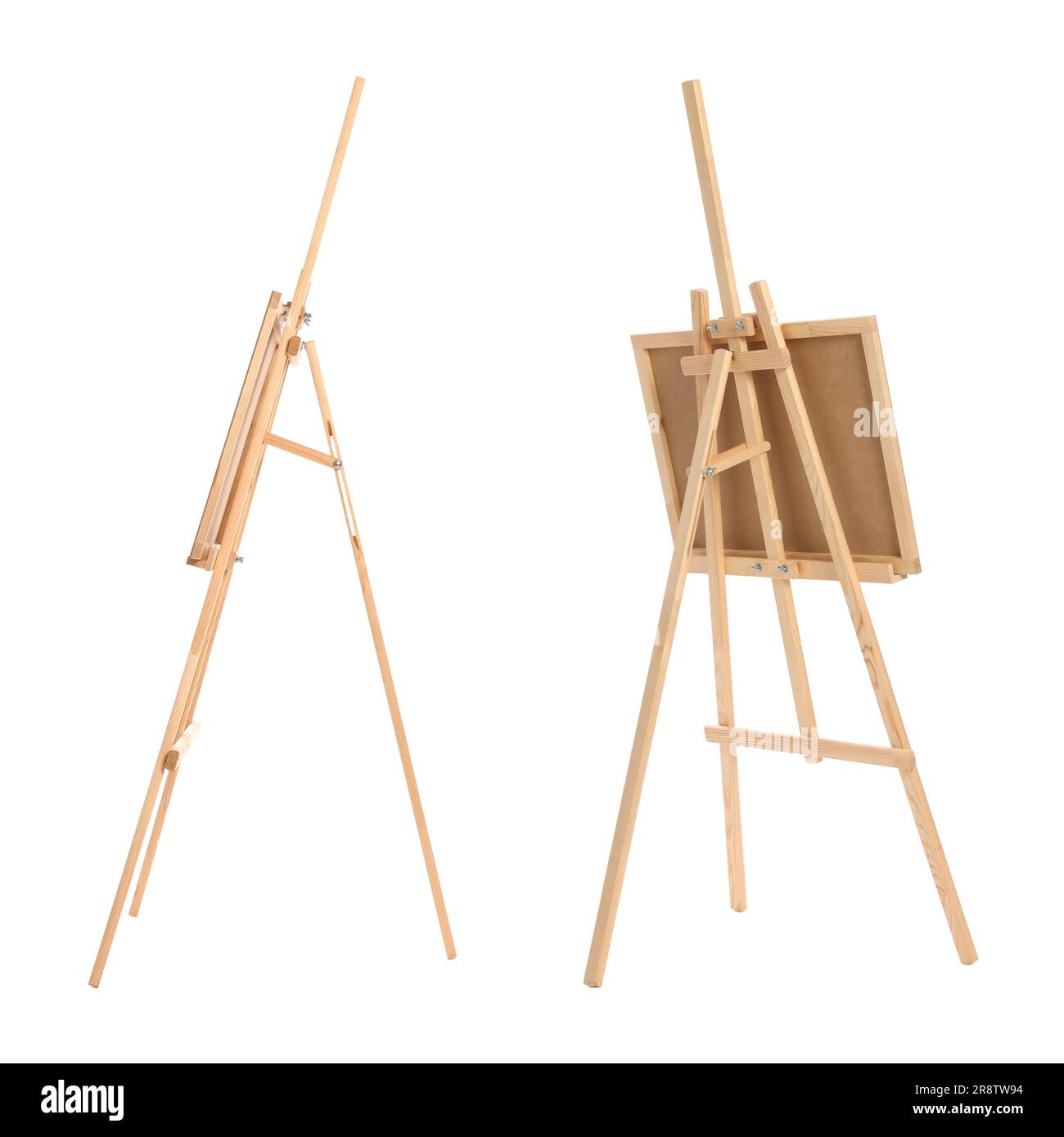 Wooden easel isolated on white, different sides Stock Photo - Alamy