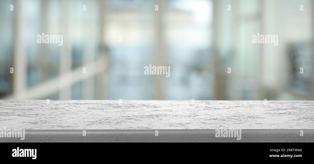 Empty white textured table in corridor, banner. Space for design Stock ...