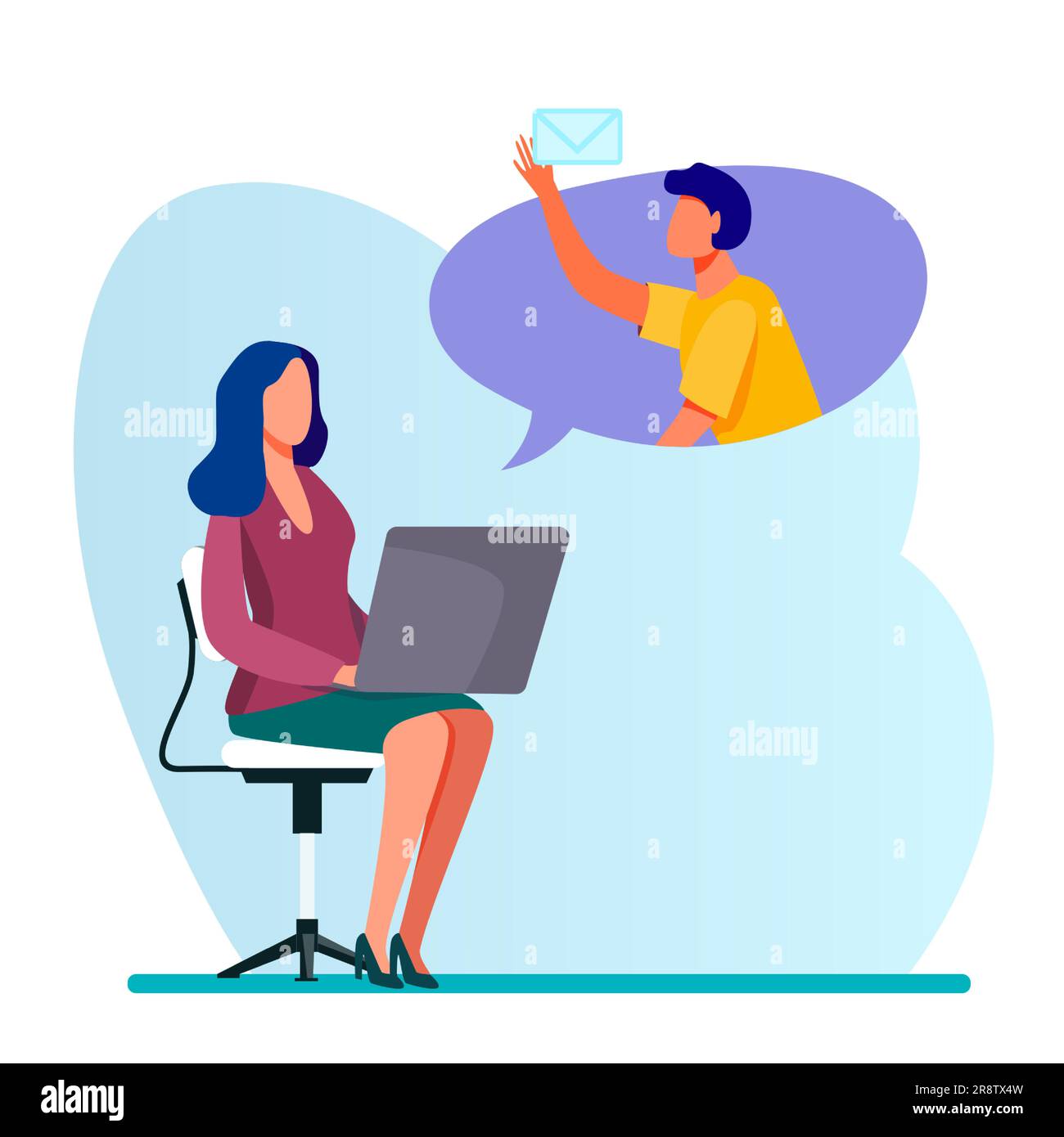 Office employee with laptop sending or receiving message Stock Vector ...