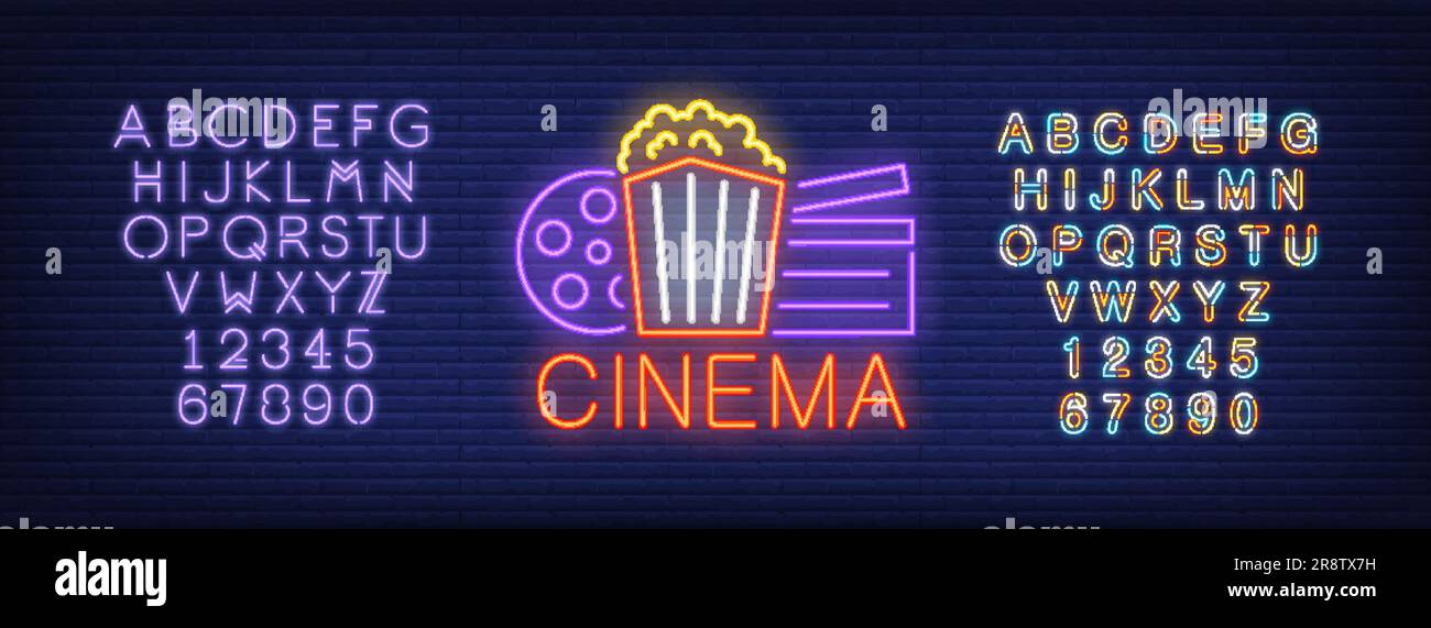 Cinema and alphabet neon sign set Stock Vector Image & Art - Alamy