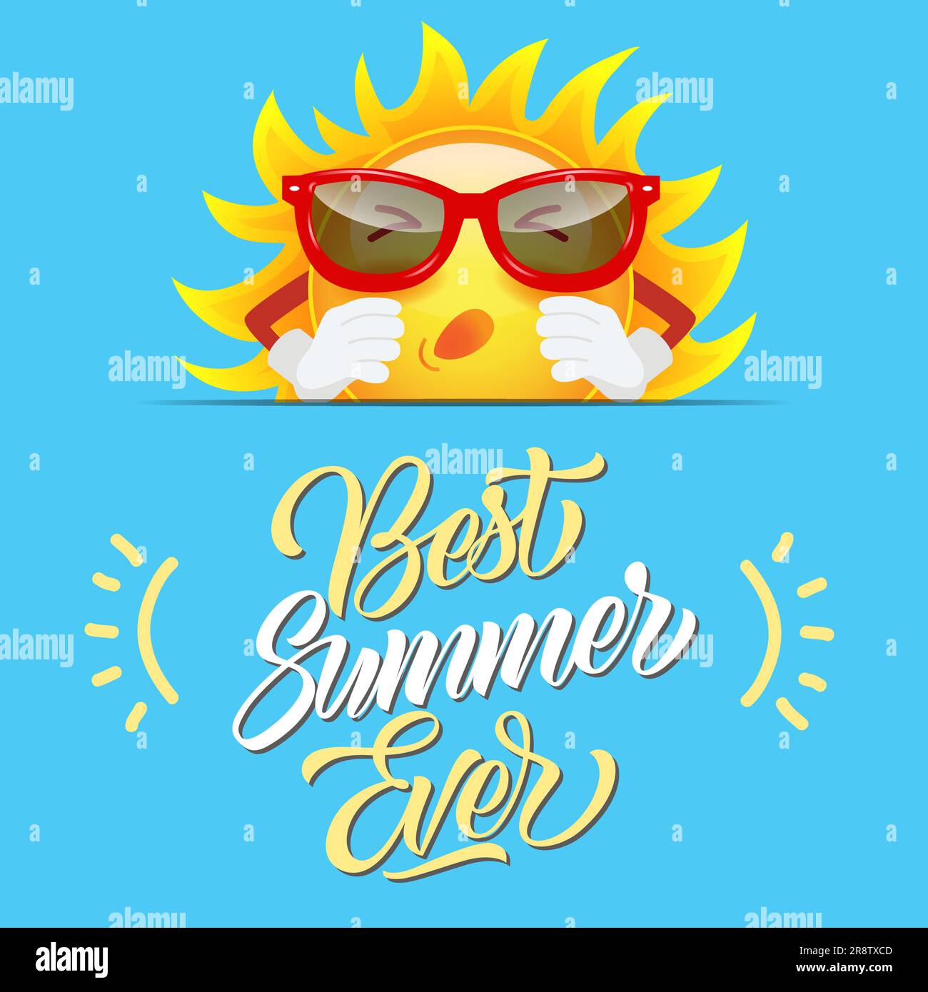 Best summer ever greeting design with sun cartoon character Stock ...