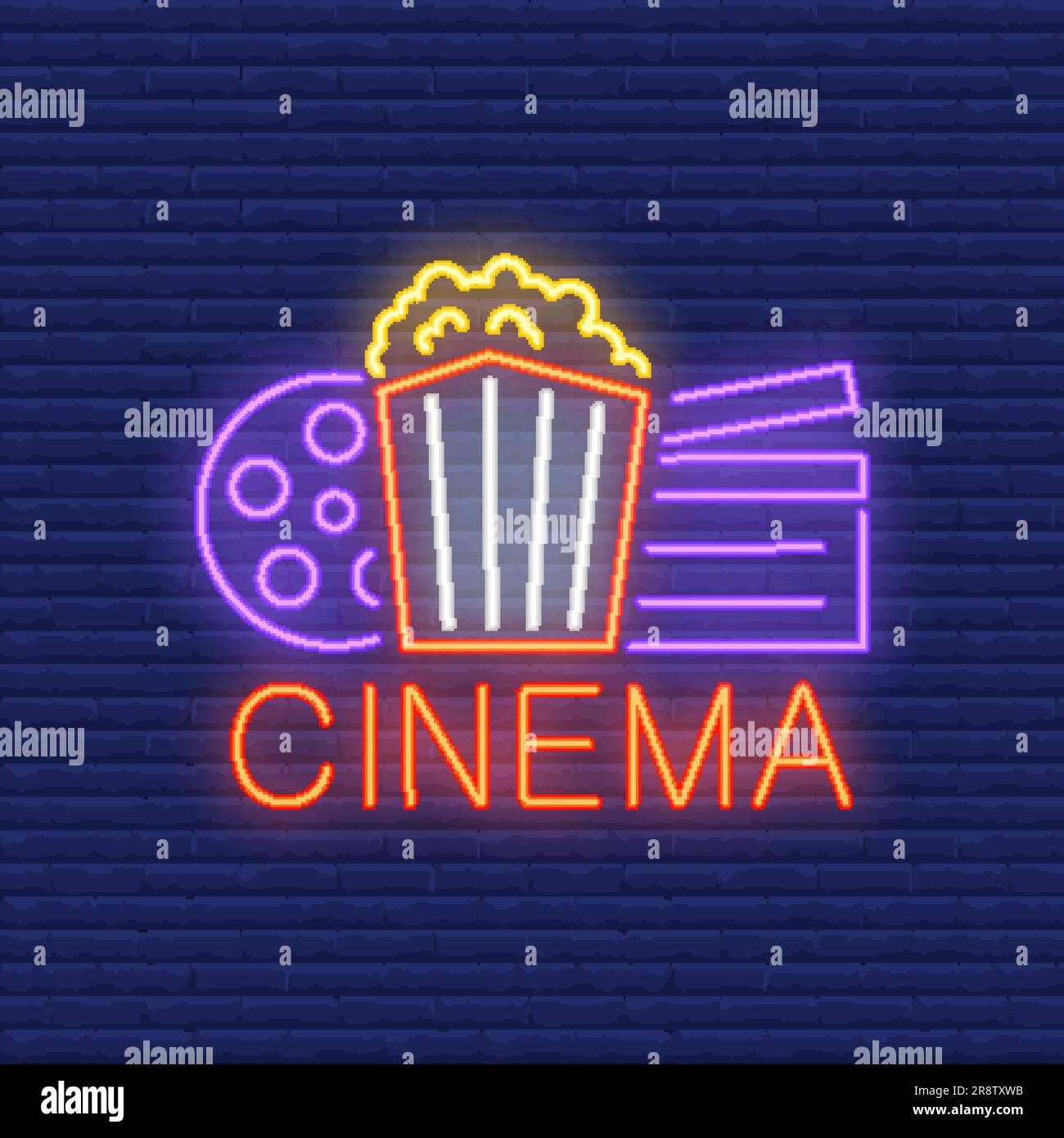 Cinema Neon Sign with Popcorn Box Stock Vector Image & Art - Alamy